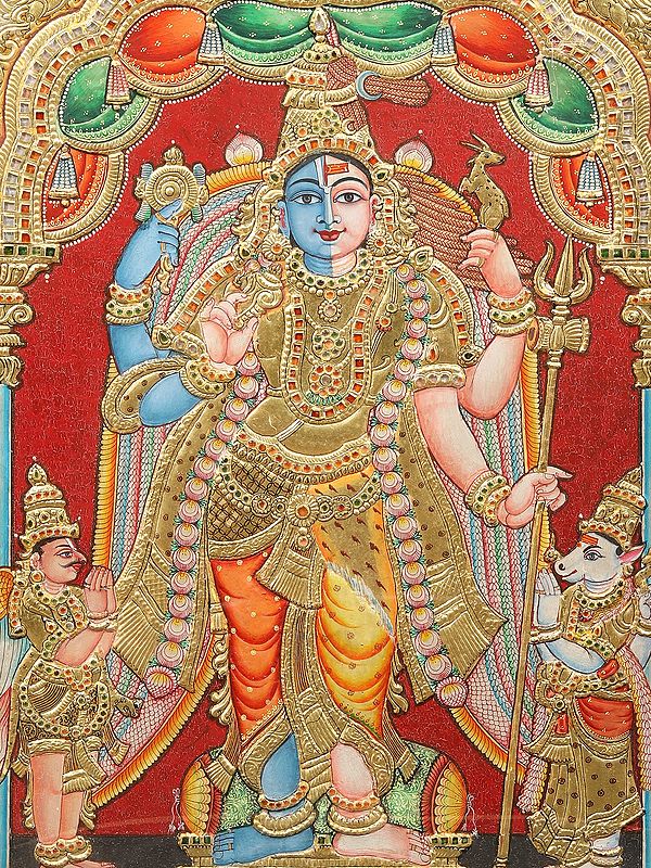 Hari-Hara Tanjore Painting with Teakwood Frame | Exotic India Art