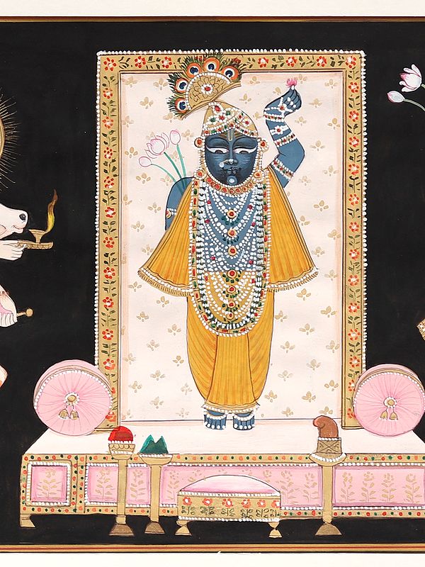 Shrinathji with Yamunaji and Mahaprabhuji | Watercolor on Paper ...