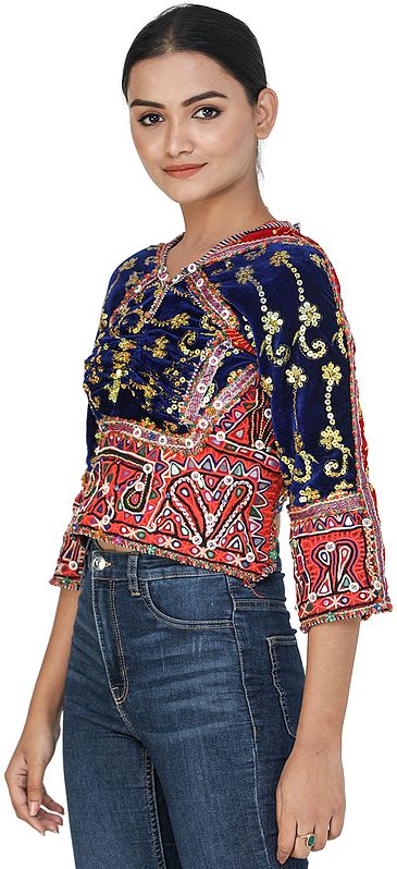 Bellwether-Blue Backless Choli from Kutch with Embroidered Sequins and ...