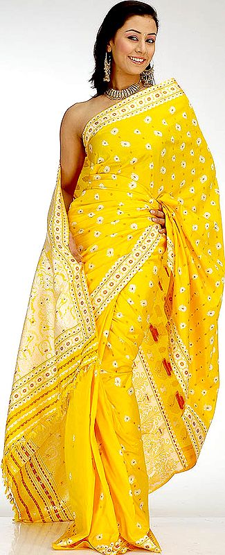 Golden Yellow Moonga Silk Sari From Assam Exotic India Art
