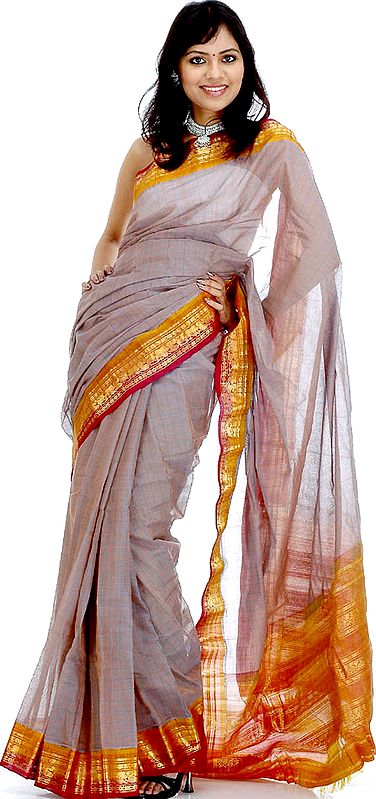 Handwoven Gadwal Sari with Checks | Exotic India Art