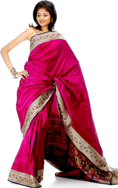 Purple Satin Valkalam Sari with Floral Brocaded Border and Pallu ...