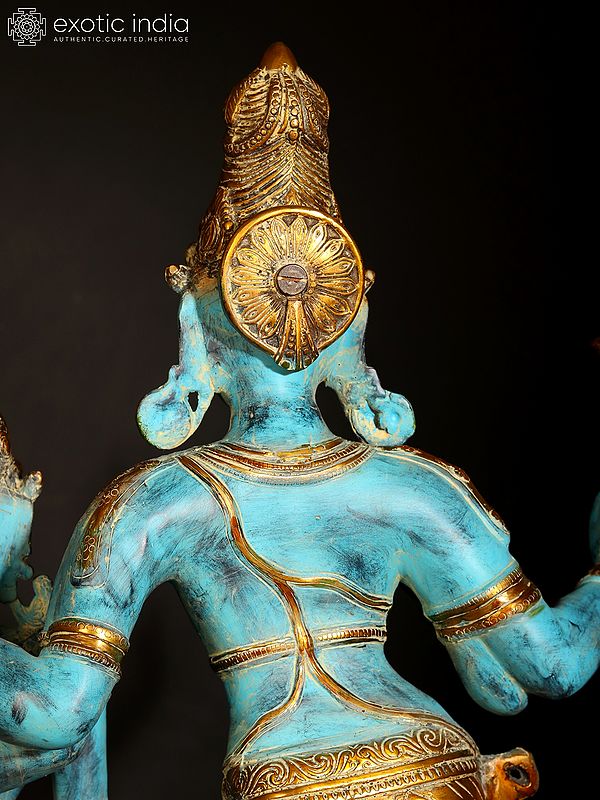 36" Large Blue and Gold Color Standing Shiva - Parvati in Brass ...