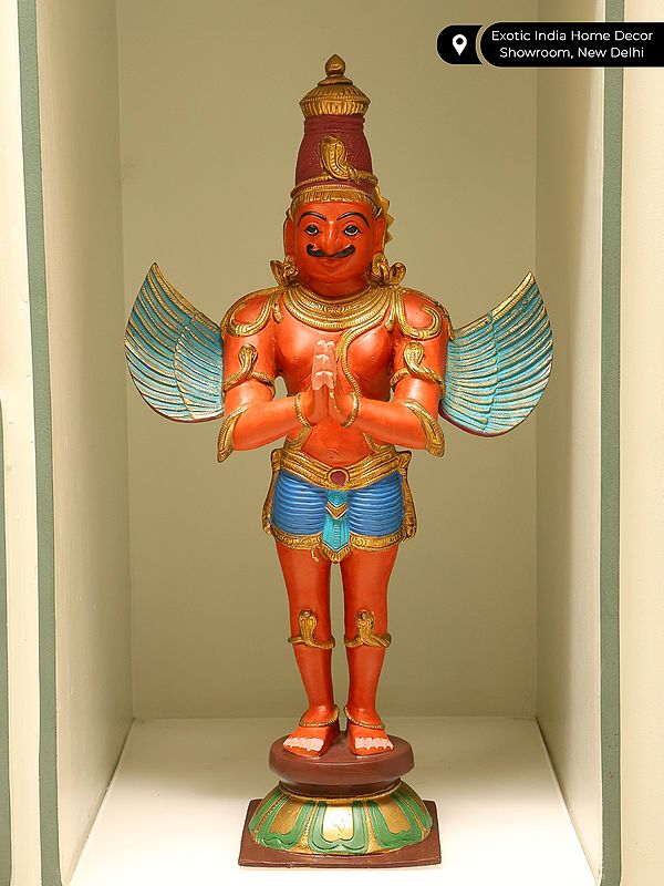 22" Standing Lord Garuda In Traditional Colours | Brass | Exotic India Art