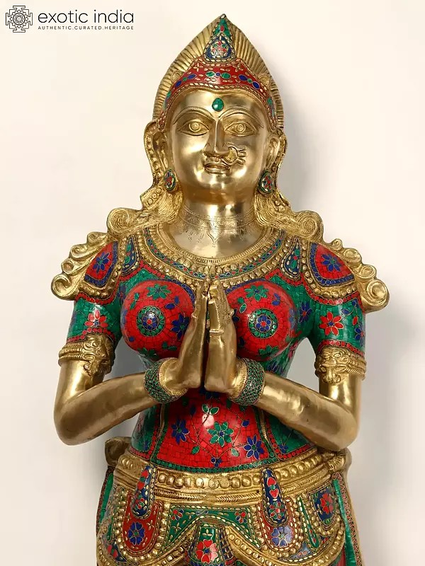 72" Large Brass Namaste Lady (Anjali Mudra) | Brass Statue | Exotic ...