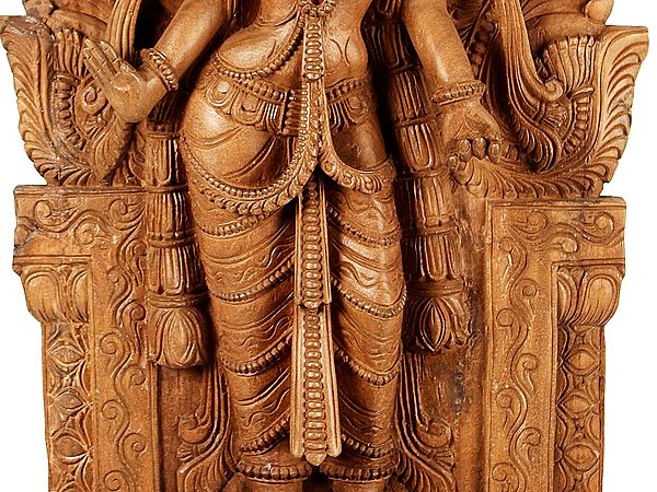 36" Large Wooden Standing Devi Lakshmi on Lotuse | Wall Panel | Exotic ...