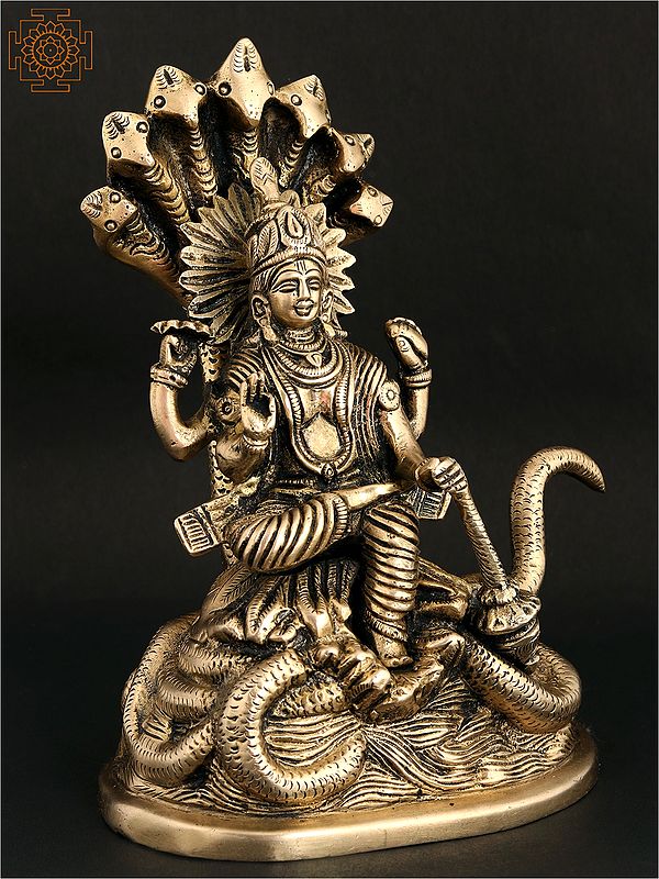 Brass Lord Vishnu Idol Sitting on Sheshnag | Exotic India Art