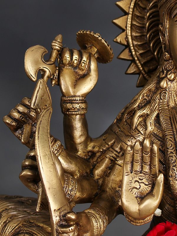 23" Ten Armed Simhavahini Durga on Ashta-Devi Base in Brass | Handmade ...