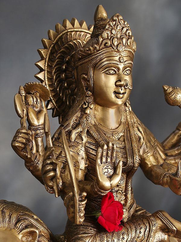 23" Ten Armed Simhavahini Durga on Ashta-Devi Base in Brass | Handmade ...