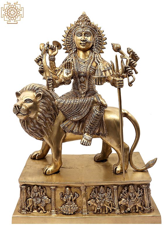 23" Ten Armed Simhavahini Durga on Ashta-Devi Base in Brass | Handmade ...