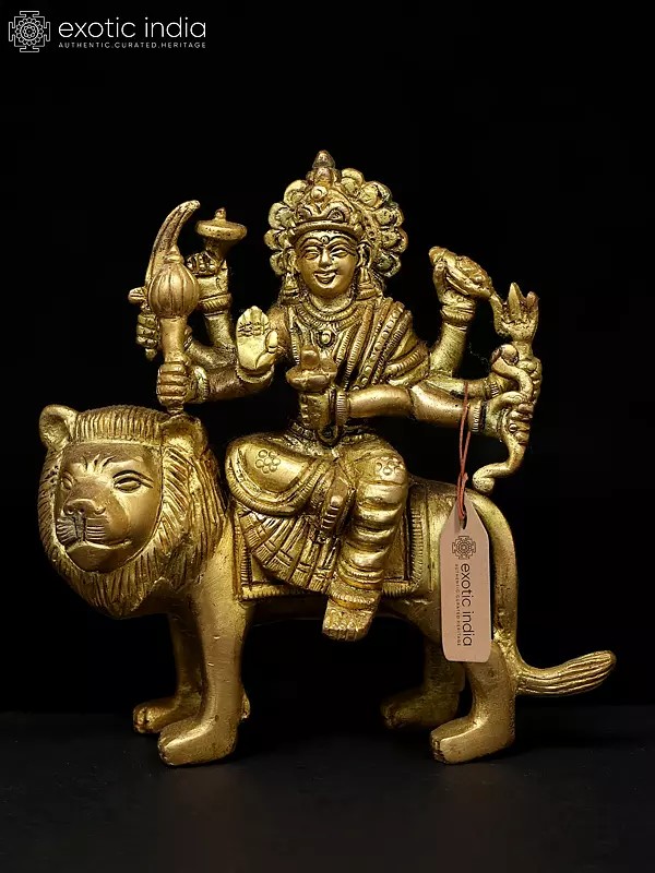 5" Small Eight Armed Goddess Durga (Sherawali Maa) | Brass Idol | Exotic India Art
