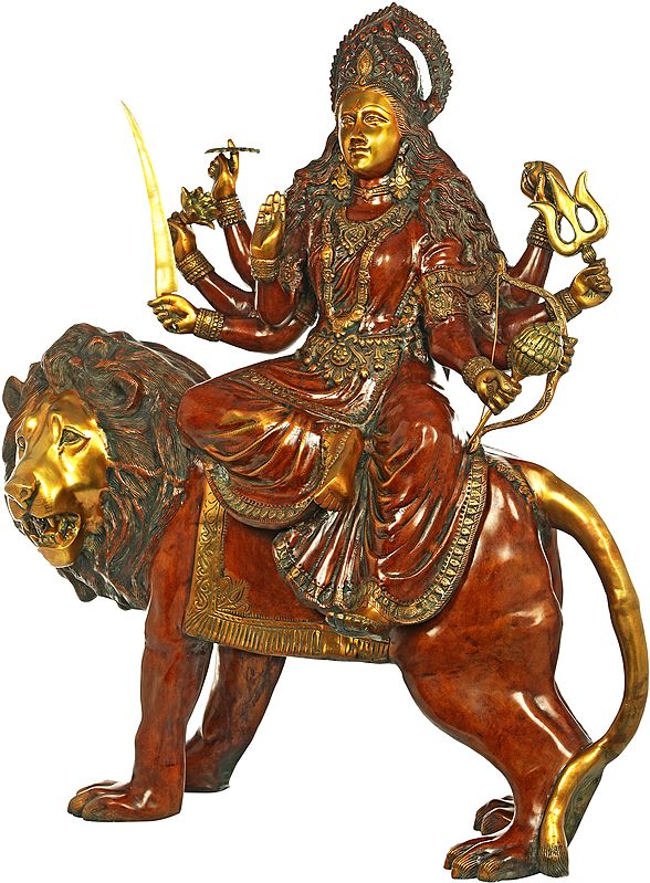 Large Size Ashtabhuja-dhari Durga on Her Mount Lion | Exotic India Art