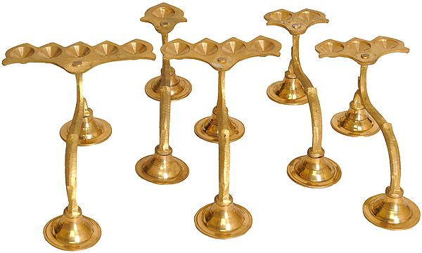7" Handheld Aarti Lamp (set of Five) in Brass | Handmade | Made in ...