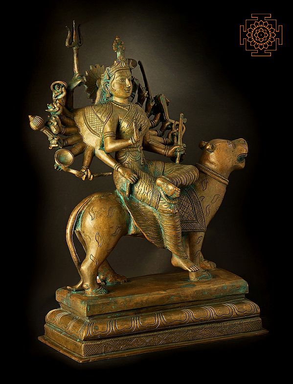 Simhavahini Durga, Wielding A Weapon In Each Of Her Eighteen Arms ...