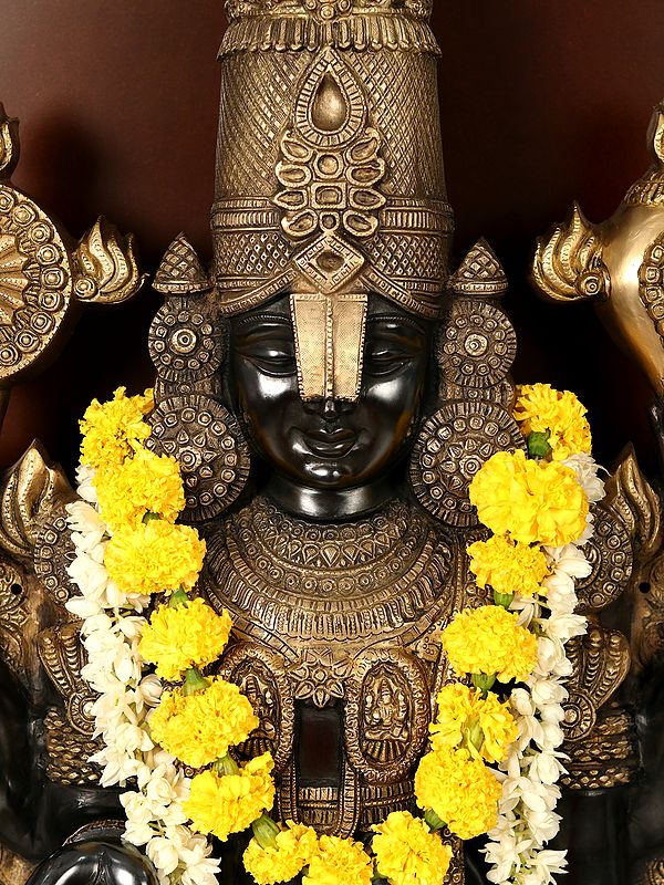 74" Super Large Tirupati Balaji in Wooden Frame Stand with Vaishnav ...