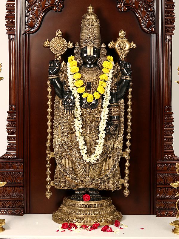 74" Super Large Tirupati Balaji in Wooden Frame Stand with Vaishnav ...