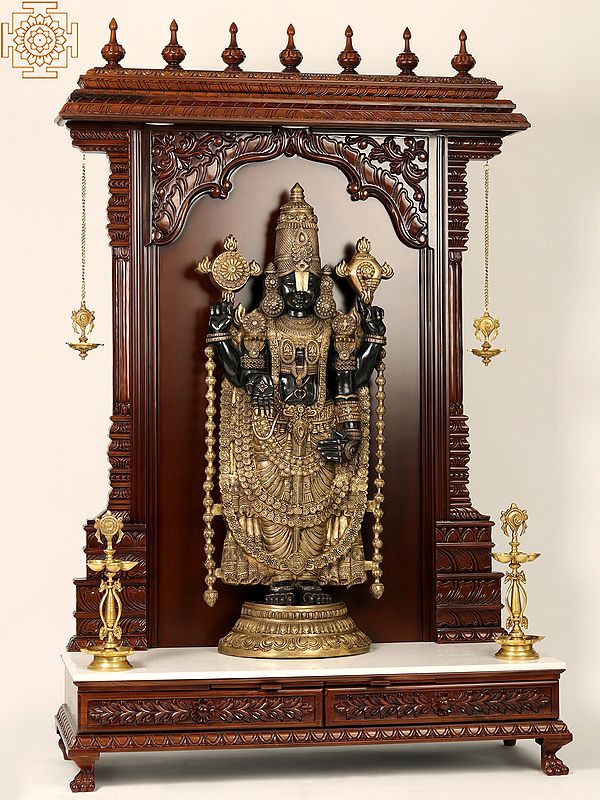 74" Super Large Tirupati Balaji in Wooden Frame Stand with Vaishnav ...