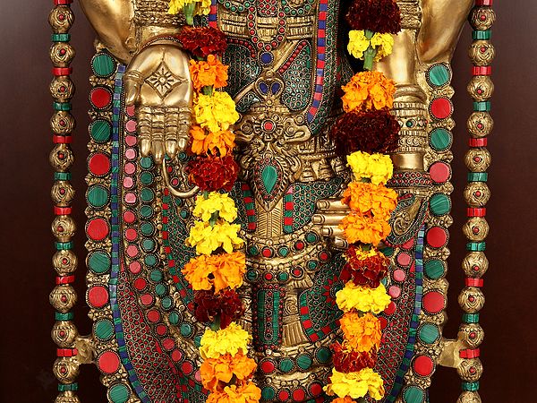 74" Super Large Tirupati Balaji in Wooden Frame Stand with Vaishnav ...