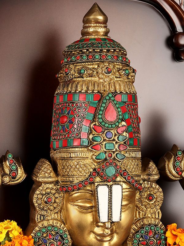 74" Super Large Tirupati Balaji in Wooden Frame Stand with Vaishnav ...