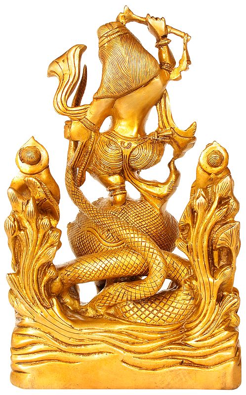11" Subduing Kaliya In Brass | Handmade | Made In India | Exotic India Art