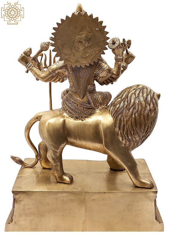 23" The Ten Armed Simhavahini Durga On Ashta-Devi Base In Brass ...