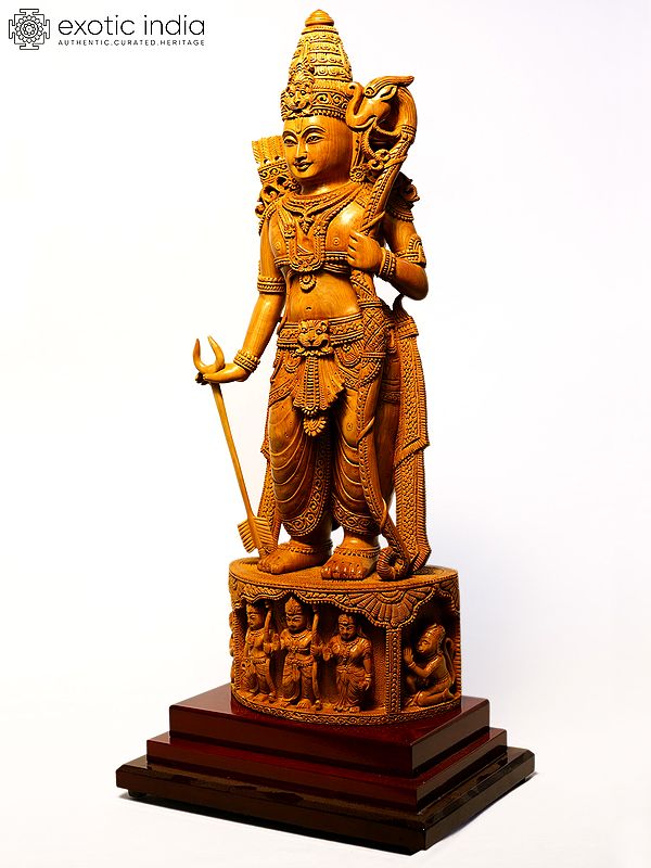 20" Lord Rama Standing on Round Base Carved with Rama Darbar ...