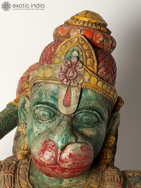 45" Large Standing Sankat Mochan Hanuman | Wood Carved Statue | Exotic ...