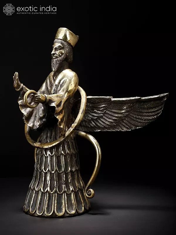 11" Asho Farohar Brass and Stone Sculpture | Exotic India Art