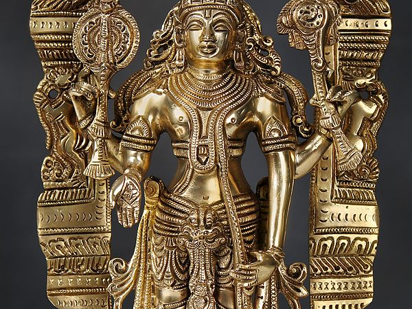 17" Brass Standing Lord Vishnu with Kirtimukha Throne | Exotic India Art
