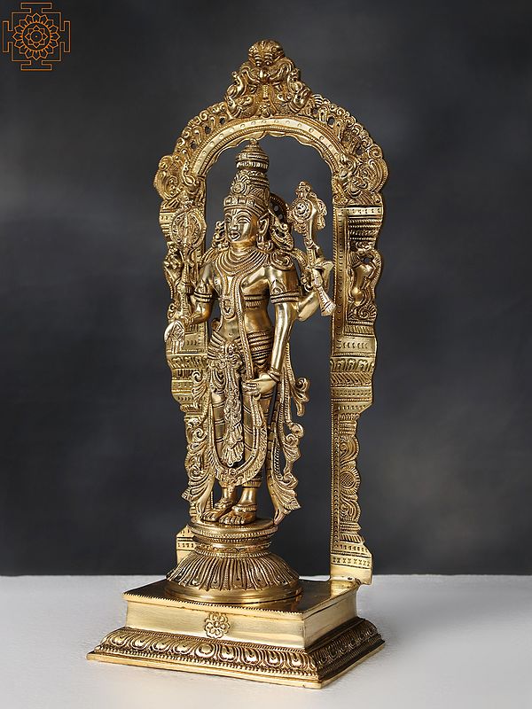 17" Brass Standing Lord Vishnu with Kirtimukha Throne | Exotic India Art