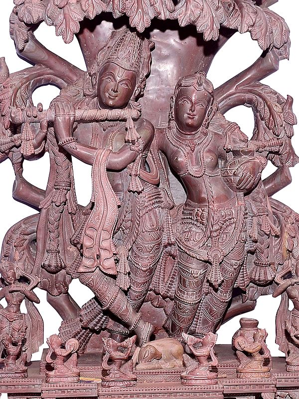 25" Superfine Lord Krishna With Radha Standing On Throne | Exotic India Art