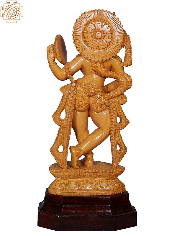 16'' Madanika Staring at Mirror | Wooden Statue | Exotic India Art