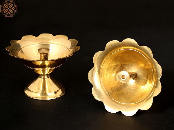 2'' Small Flower Shaped Deepam (Set of 2) | Brass | Exotic India Art