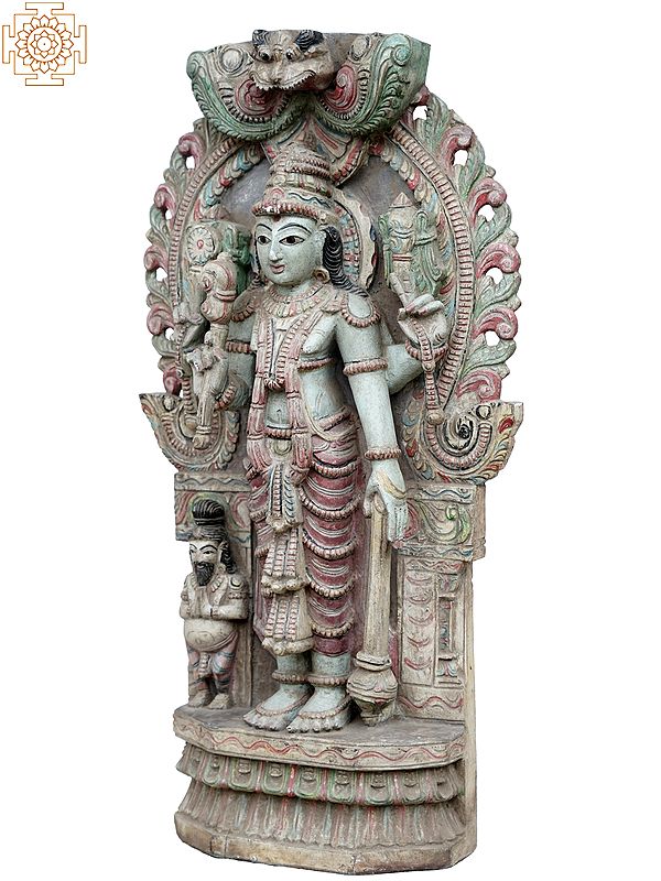 30" Large Lord Vishnu Rudra Avatar Wooden Statue | Exotic India Art