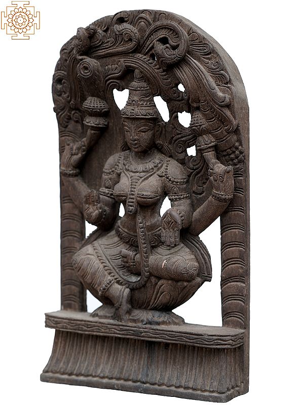 17" Goddess Lakshmi On Lotus Wooden Statue | Exotic India Art