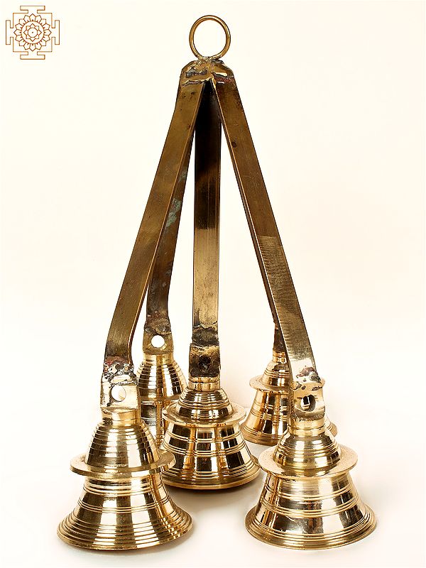 13" Brass Five Ritual Hanging Bells in One | Exotic India Art