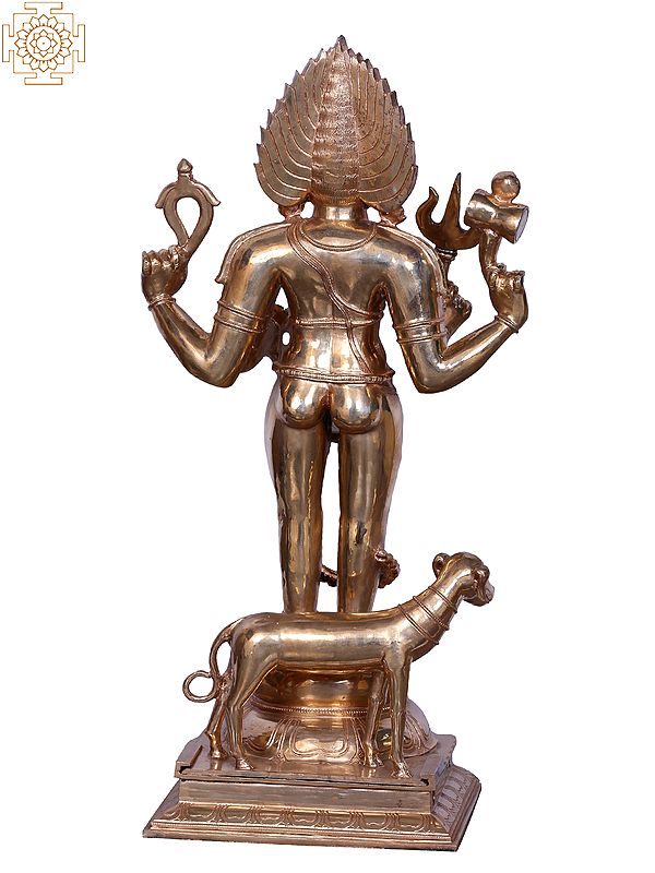 28'' Hindu God Bhairava With Vahana Dog | Bronze | Exotic India Art