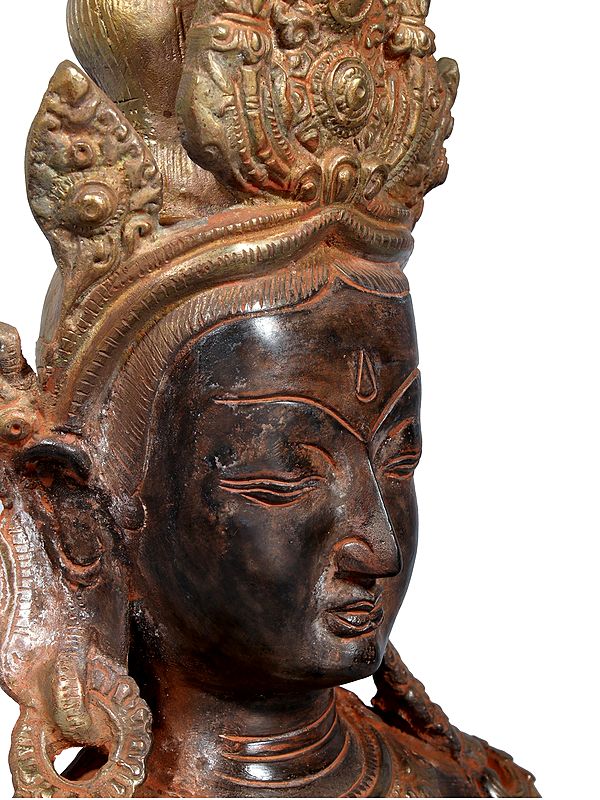 13" Goddess Tara Bust in Brass | Exotic India Art