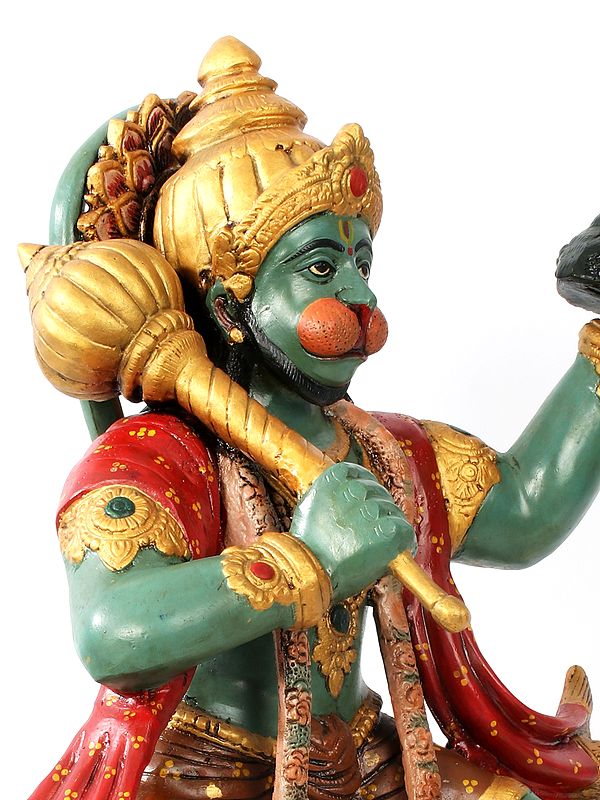 26" Brass Colorful Lord Hanuman Carrying Mountain of Sanjeevani Hurbs ...