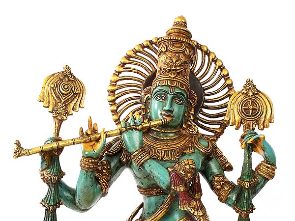 31" Large Brass Colorful Standing Lord Venugopal (Krishna) Playing ...