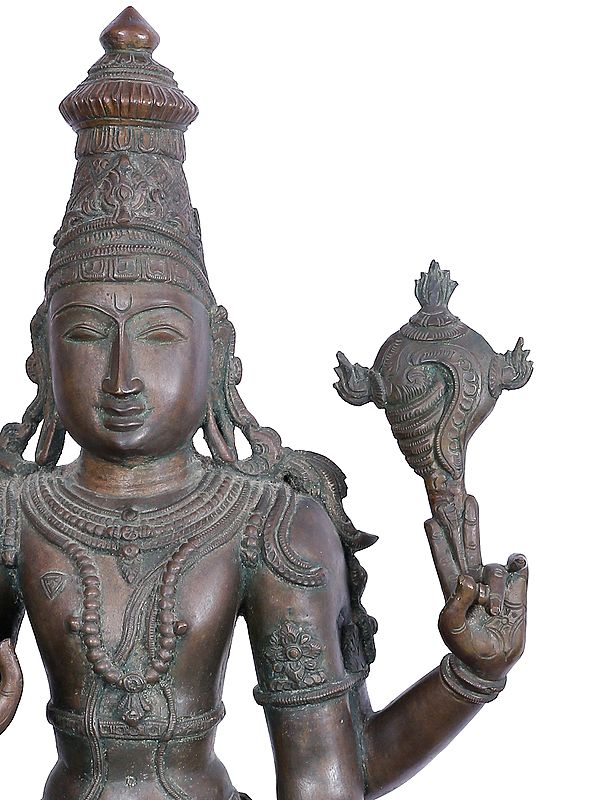 36'' Large Standing Lord Perumal (Vishnu) Panchaloha Bronze Statue from ...