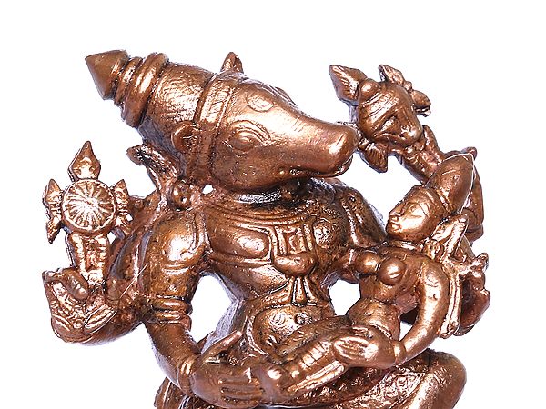 4'' Small Lord Varaha carrying Bhudevi | Bronze Statue | Exotic India Art