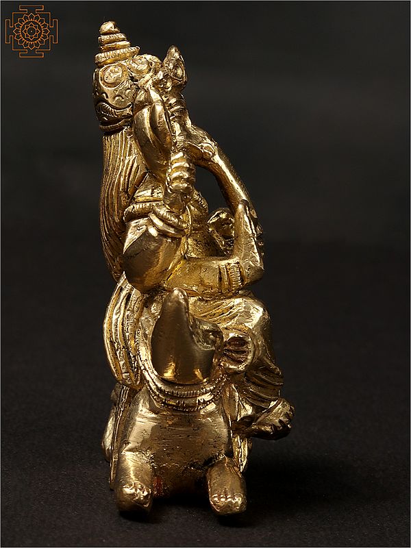 3'' Small Ganesha Idol Seated on Mushak | Brass Statue | Exotic India Art