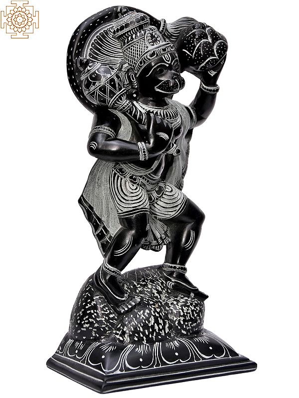 10'' Lord Anjaneyar (Hanuman) Carrying Sanjeevani | Stone Statue ...