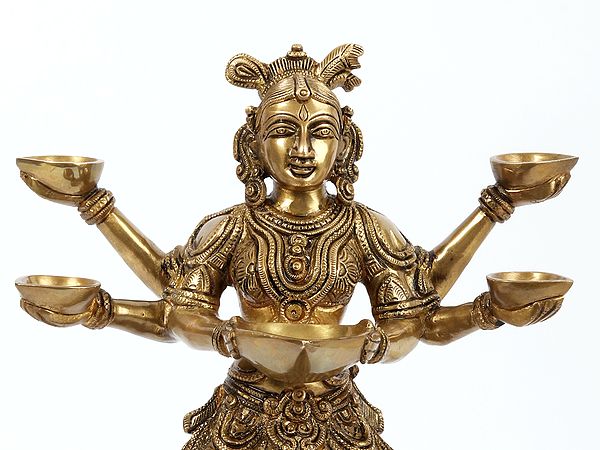 14'' Standing Goddess Deep Lakshmi (Paavai Vilakku) With Multiple Wicks ...