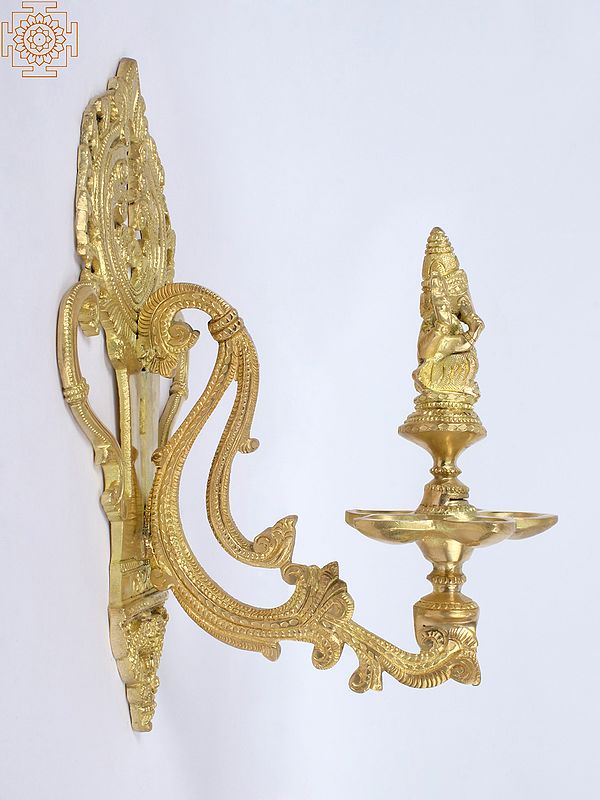 11'' Multiple Wicks Lord Ganesha Lamp | Wall Hanging | Brass | Exotic ...