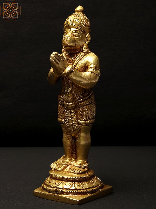 4" Small Standing Lord Hanuman Brass Statue in Namaskar Mudra | Exotic ...
