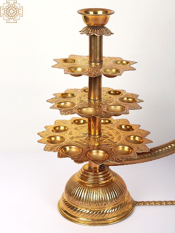 Handheld Multi Wick Aarti Lamp in Brass | Exotic India Art