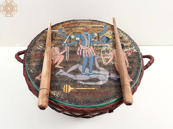 17" Traditional Indian Nagada Drum With Image of Goddess Chhinnamasta ...