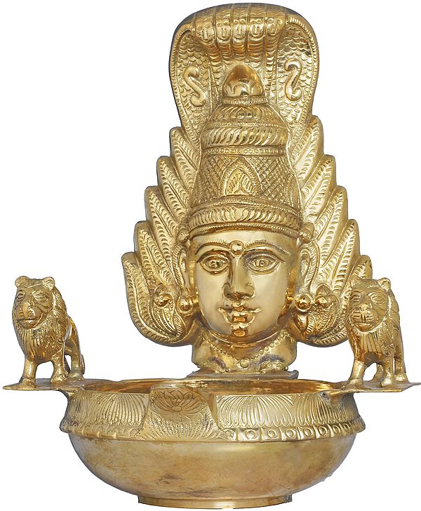 11" Brass Large Diya with Goddess Mask from South India | Handmade ...